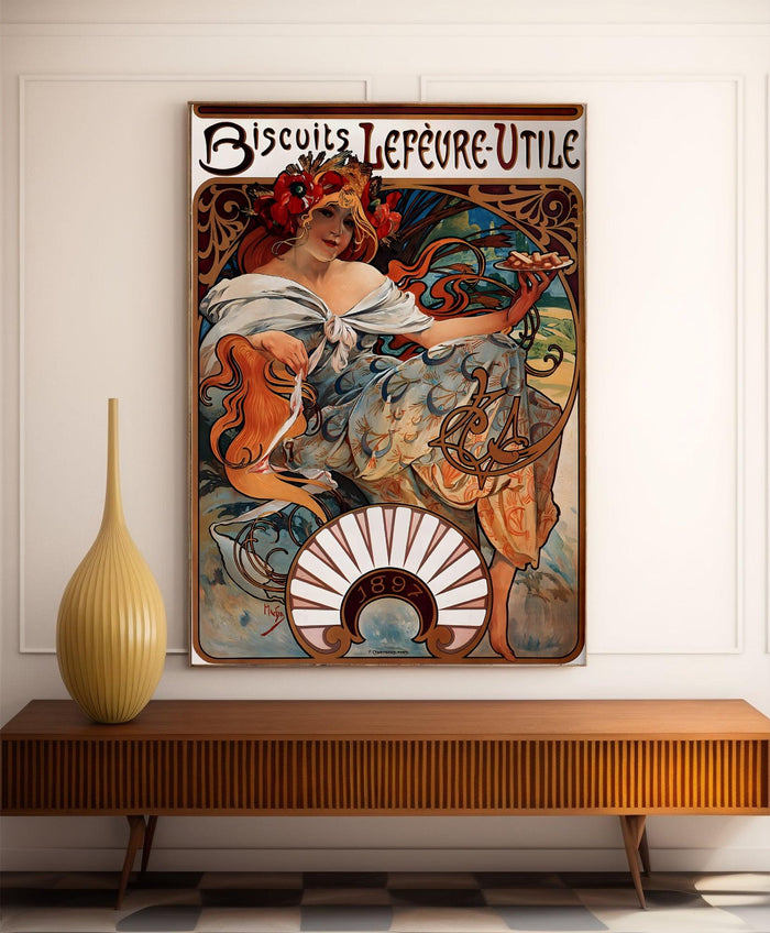 Affiche Alphonse Mucha "Biscuits Lefèvre Utile" - Art Nouveau - Haute