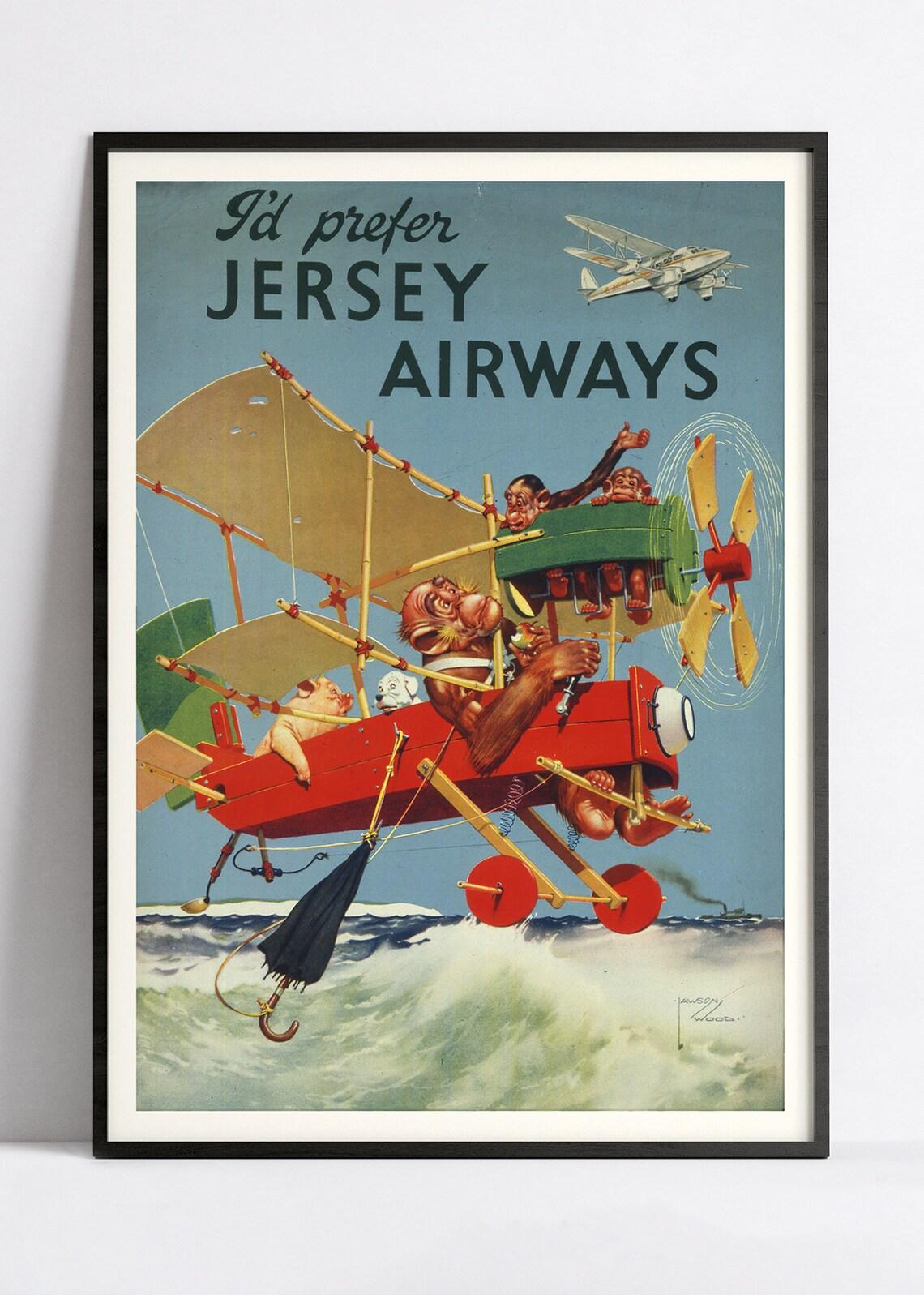 Vintage aviation poster "Flying Monkeys" - Jersey Airways - High Defin
