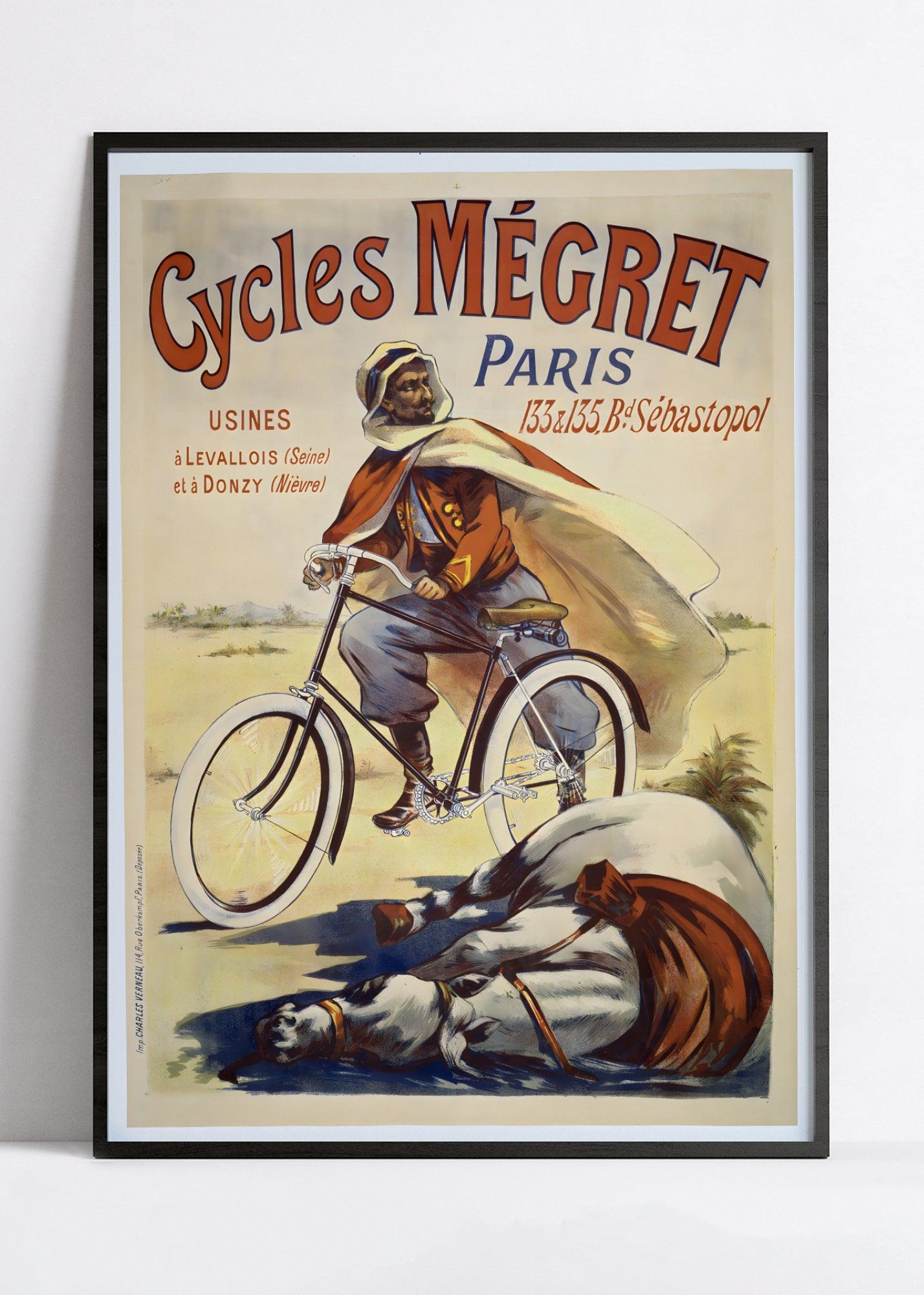 Affiche velo vintage "Cycles Megret Paris - Haute Définition - papier