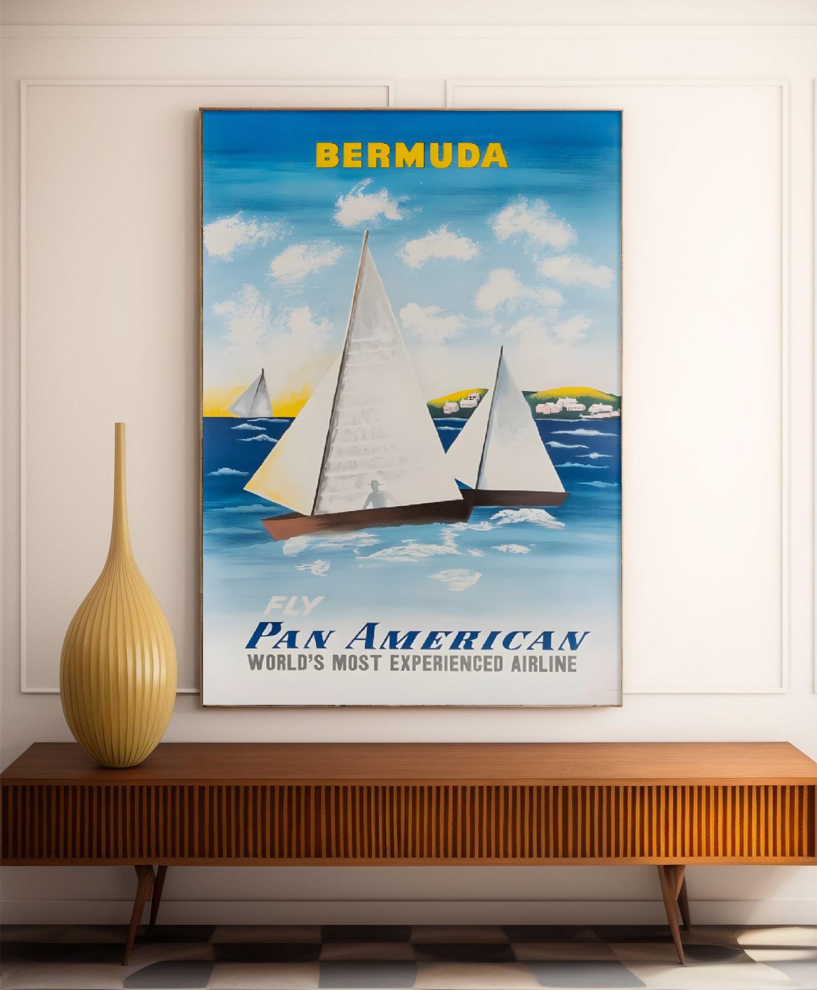 Affiche voyage vintage "Bermuda" - voiliers - Panam - Haute Définition