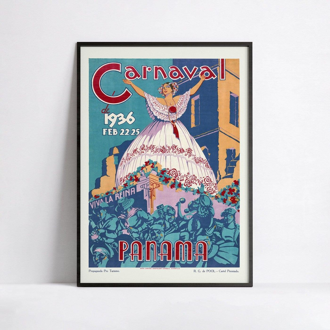 Affiche voyage vintage - "Carnaval 1936" - Panama - Haute Définition